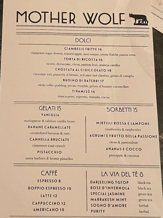 Mother Wolf Las Vegas Restaurant Menu – Roman Italian Cuisine at ...